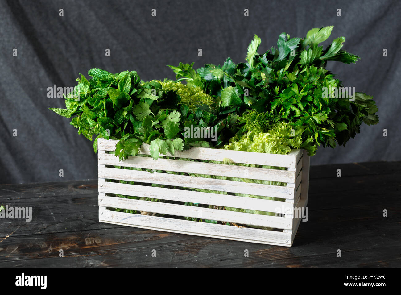 Box with freshly home crop harvesting concept Stock Photo - Alamy