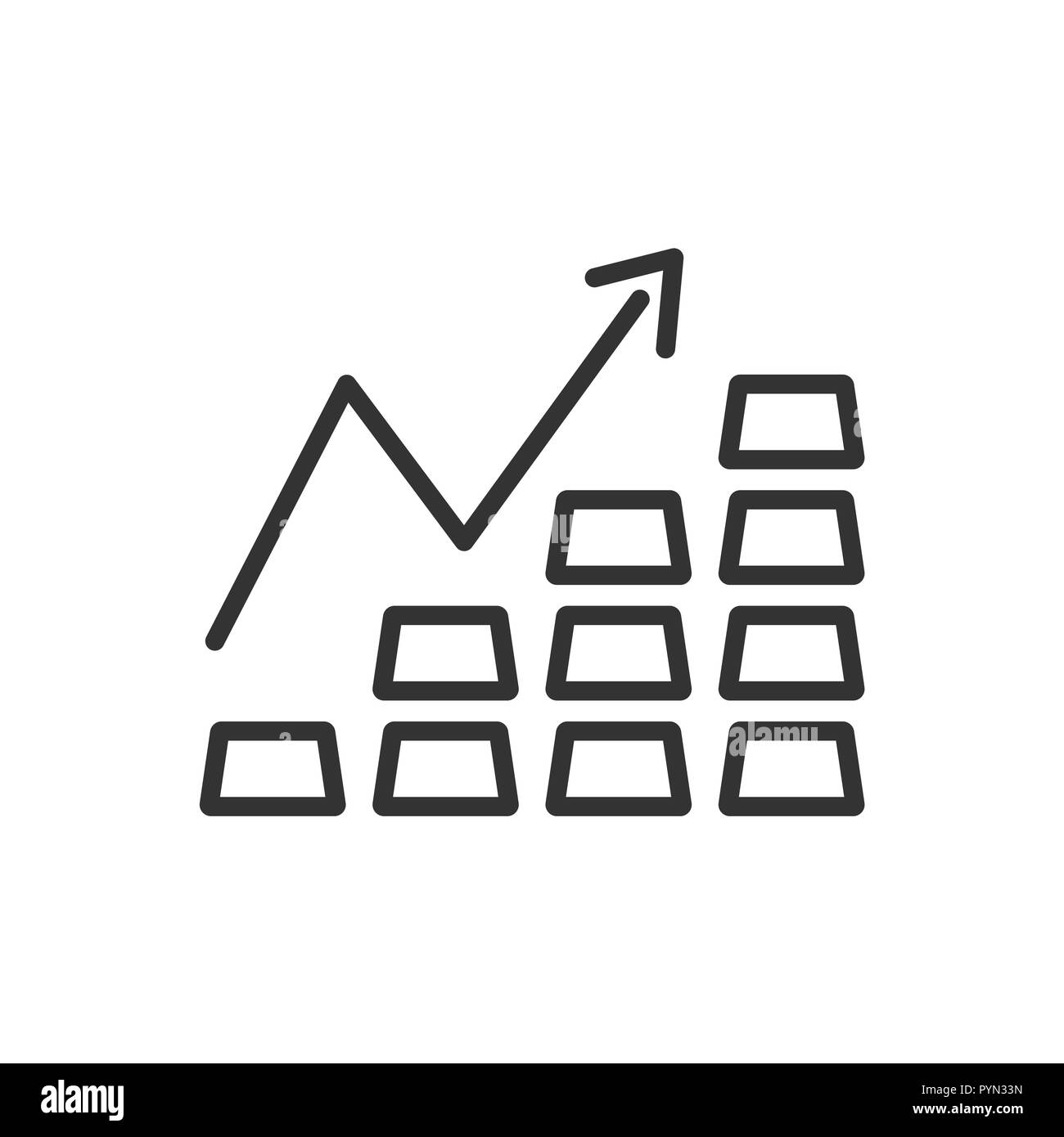 Gold ingots graphic line icon on a white background. Vector ...