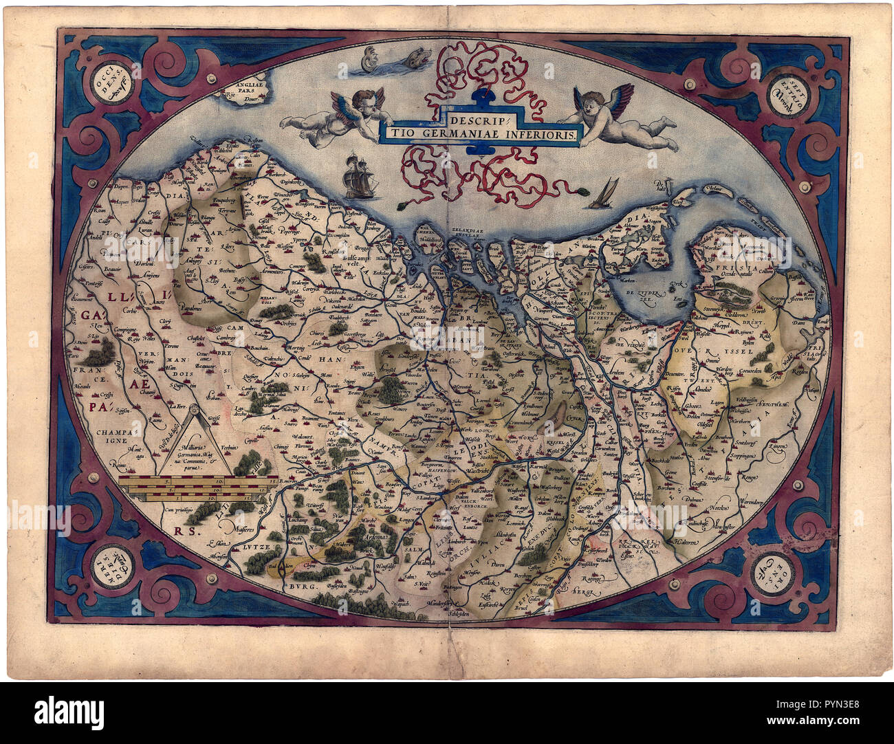 Abraham Ortelius - First World Atlas ca. 1570 - Germania inferior Stock ...