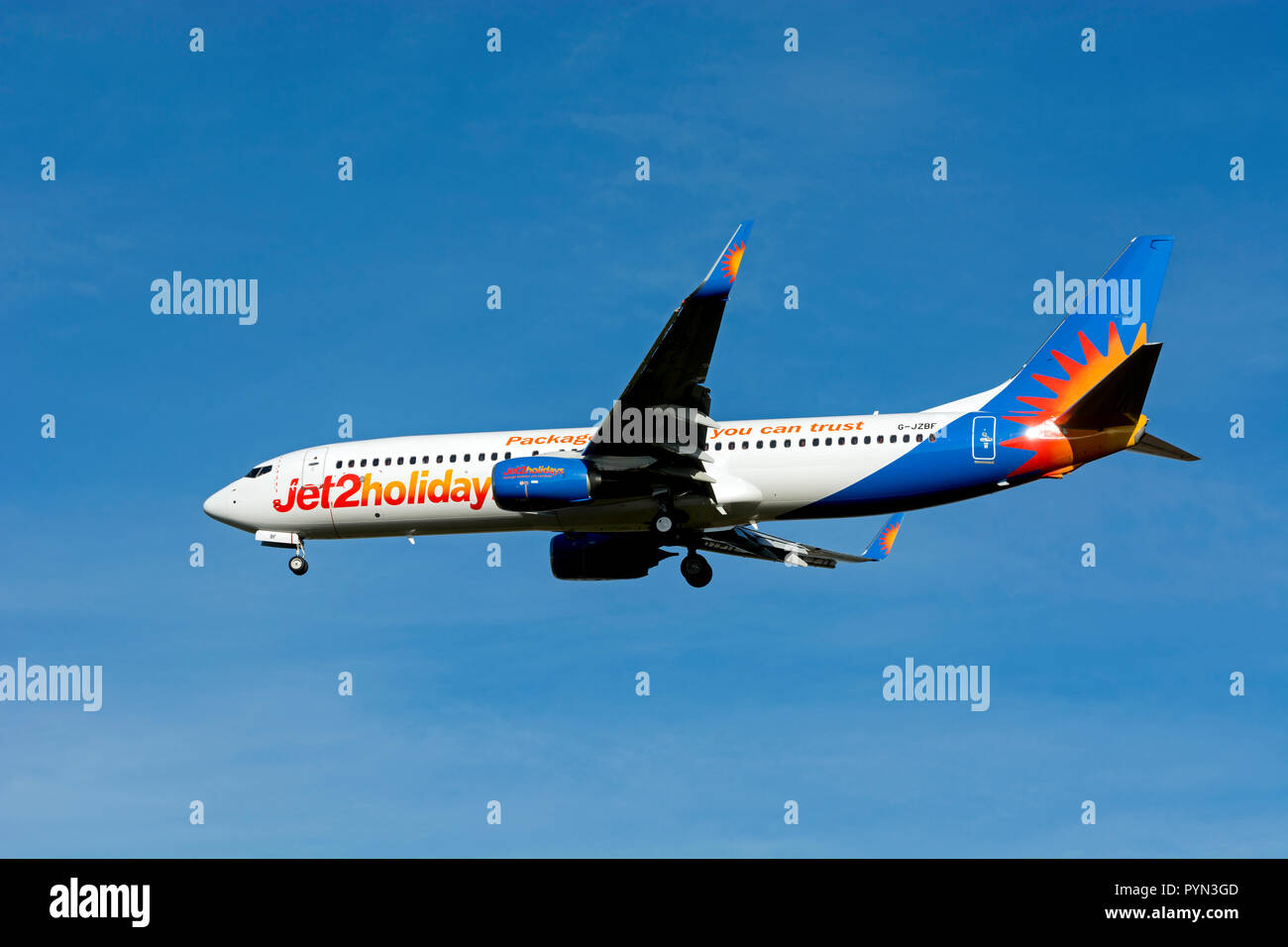 Jet2 Boeing 737-8MG landing at Birmingham Airport, UK (G-JZBF Stock ...