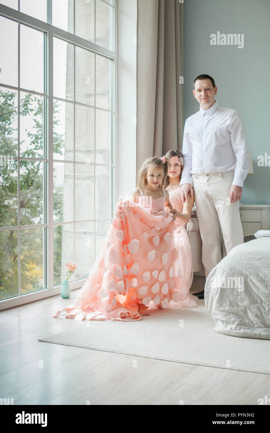 happy family indoor. Mother, father, child daughter at home Stock Photo ...