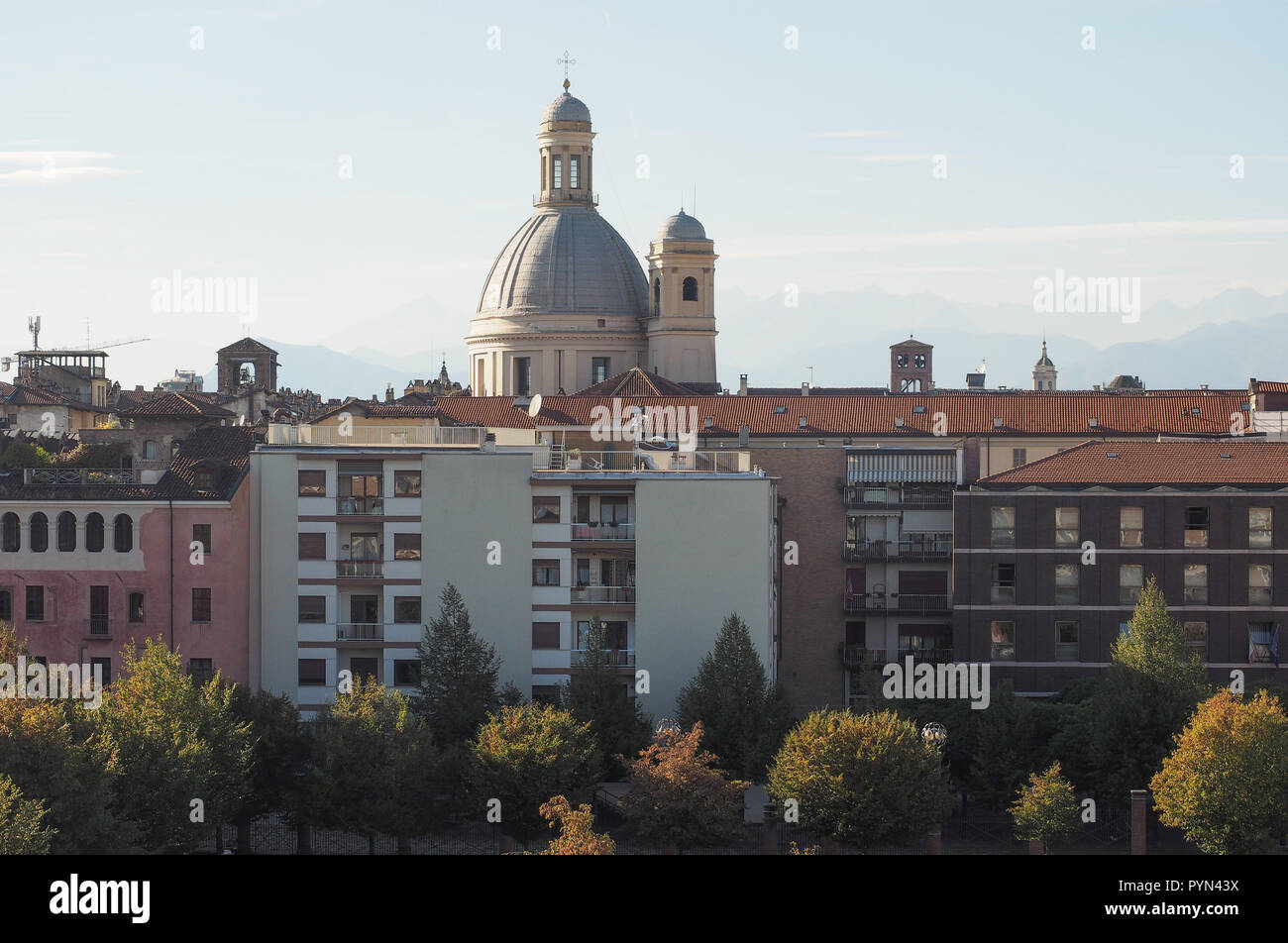 Skyline of the city of Turin, Italy with Consolata church Stock Photo ...