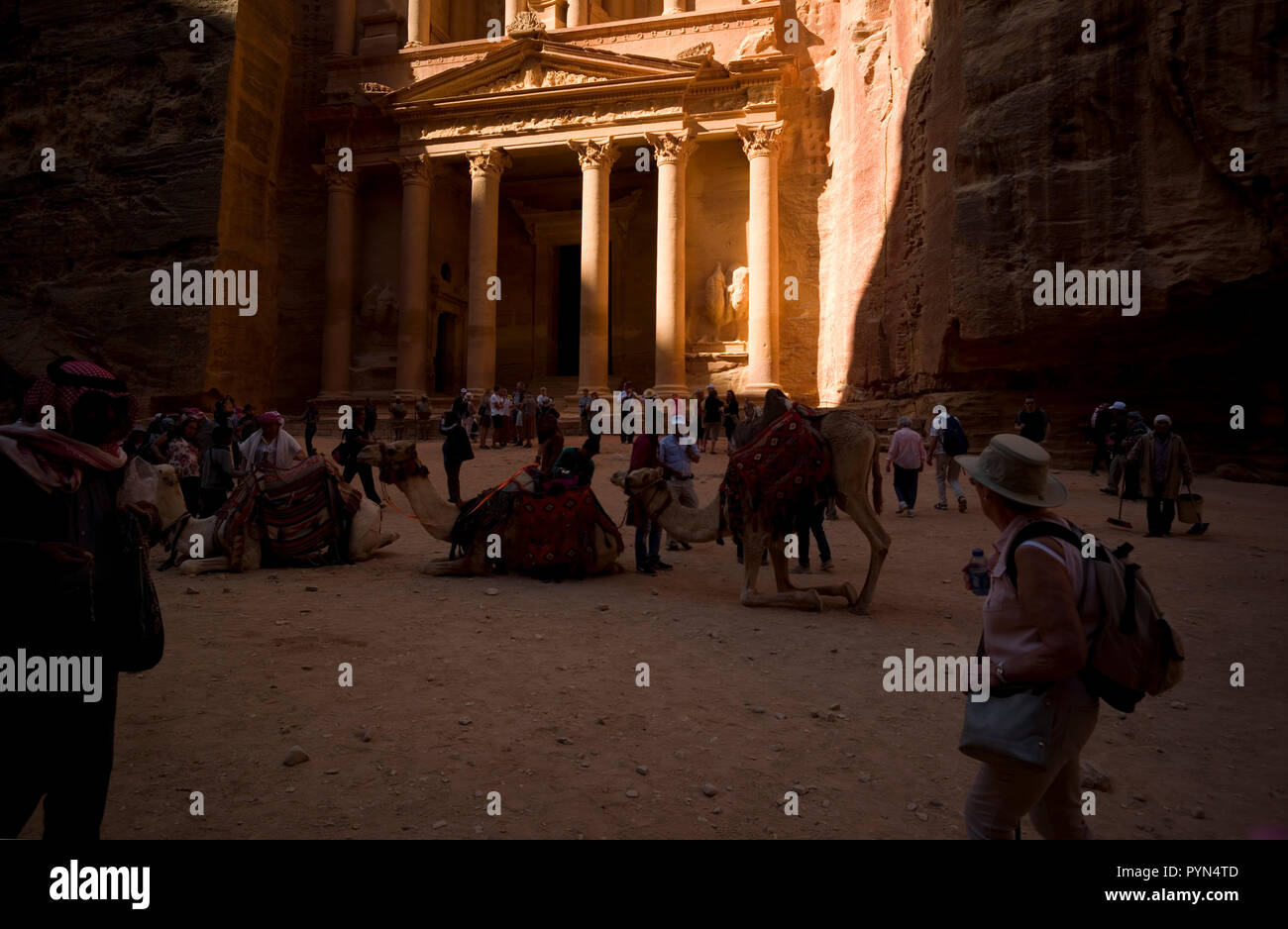 Buildings carved into the rock are seen in the Petra Archaeologic Park ...