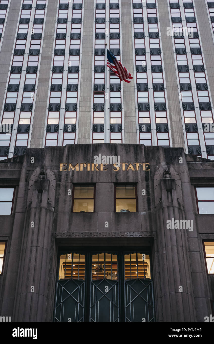 New York, USA - May 29, 2018: Facade of the Empire State Building, a ...