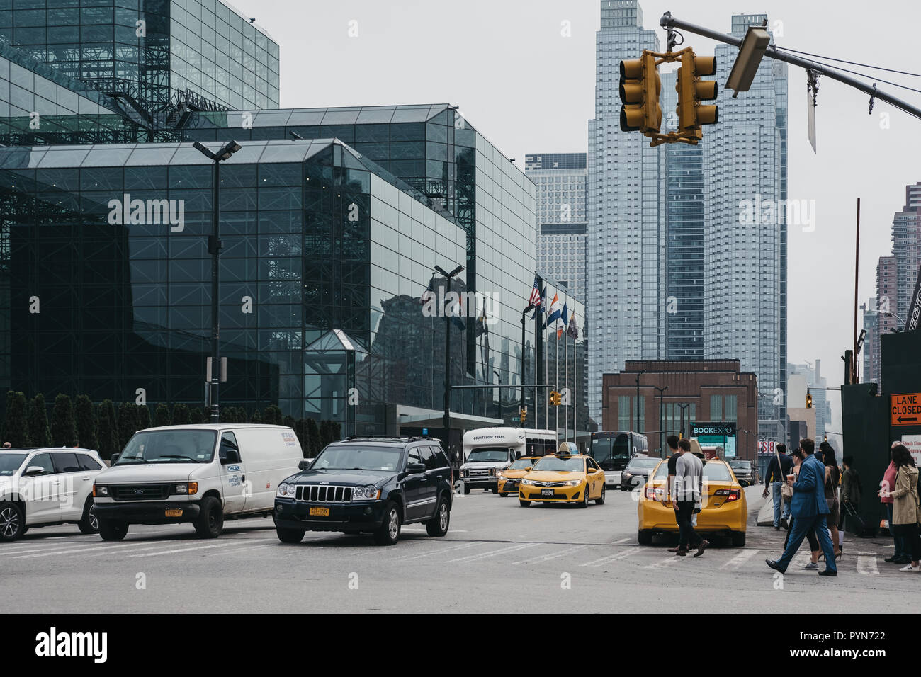New York, USA - June 1, 2018: Numerous yellow taxis on the street in ...