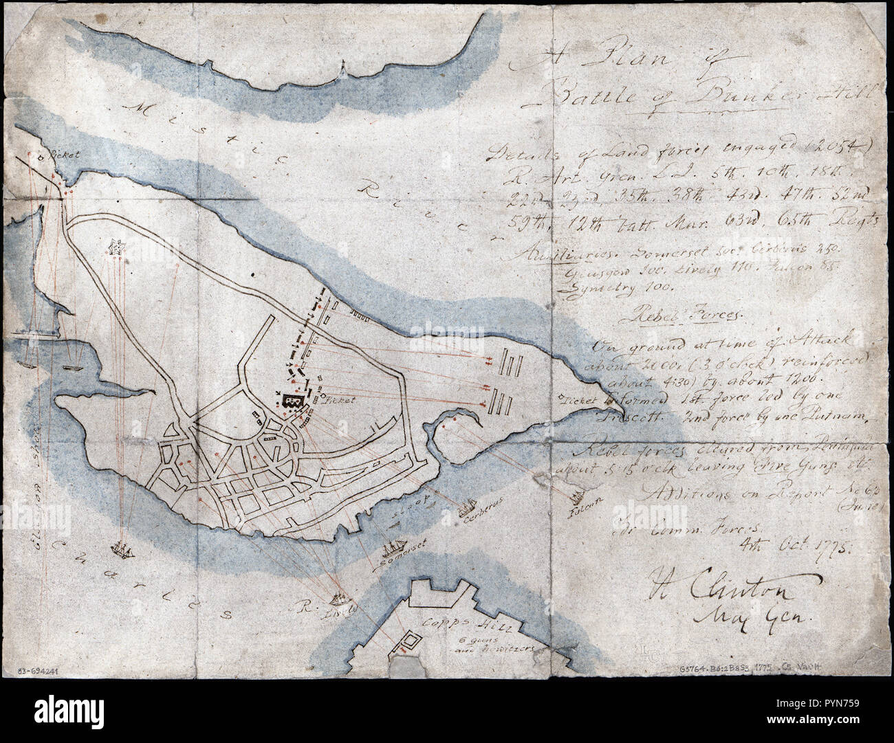 Vintage Maps / Antique Maps - battle map for Bunker Hill ca. 1775 Stock ...