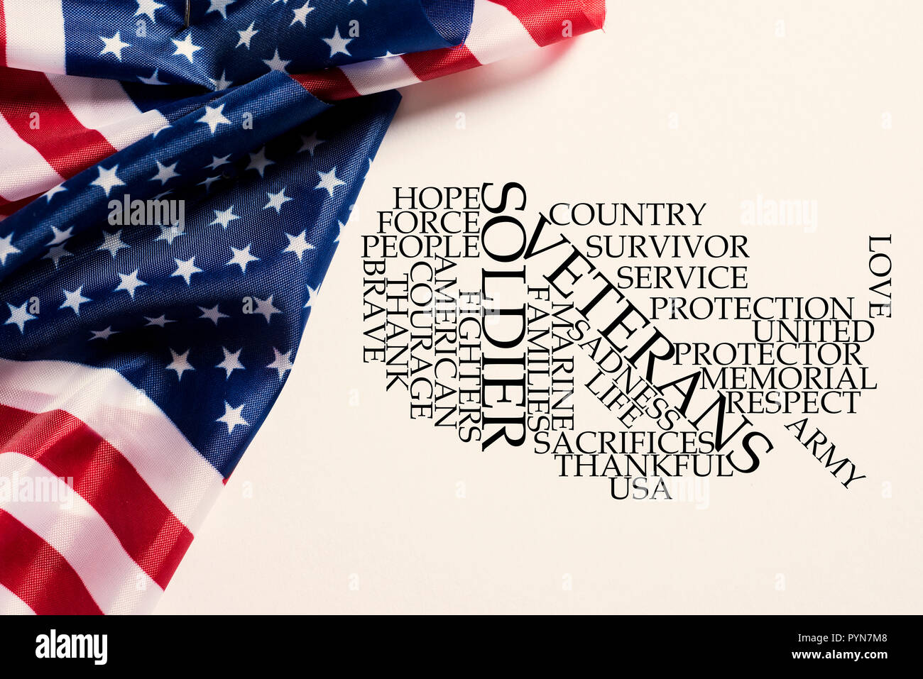 some american flags and a tag cloud, in the shape of the map of the ...