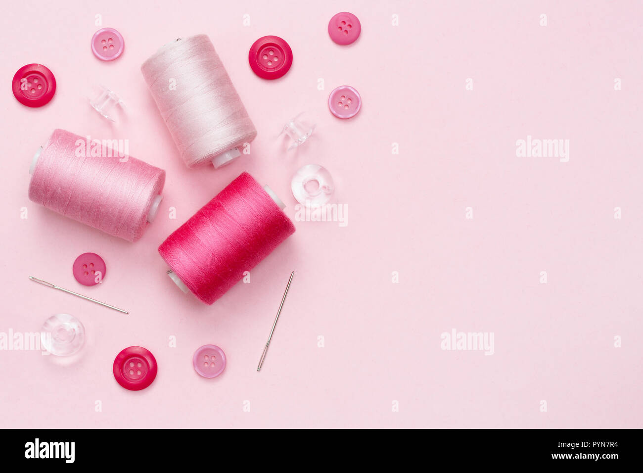 Shades of pink. Sewing equipment and material for fabric Stock Photo ...