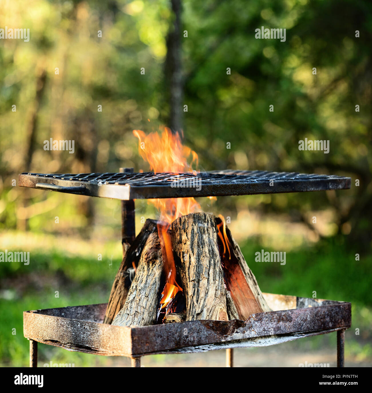 Open wooden fire for braai or barbeque outdoors in Africa Stock Photo ...