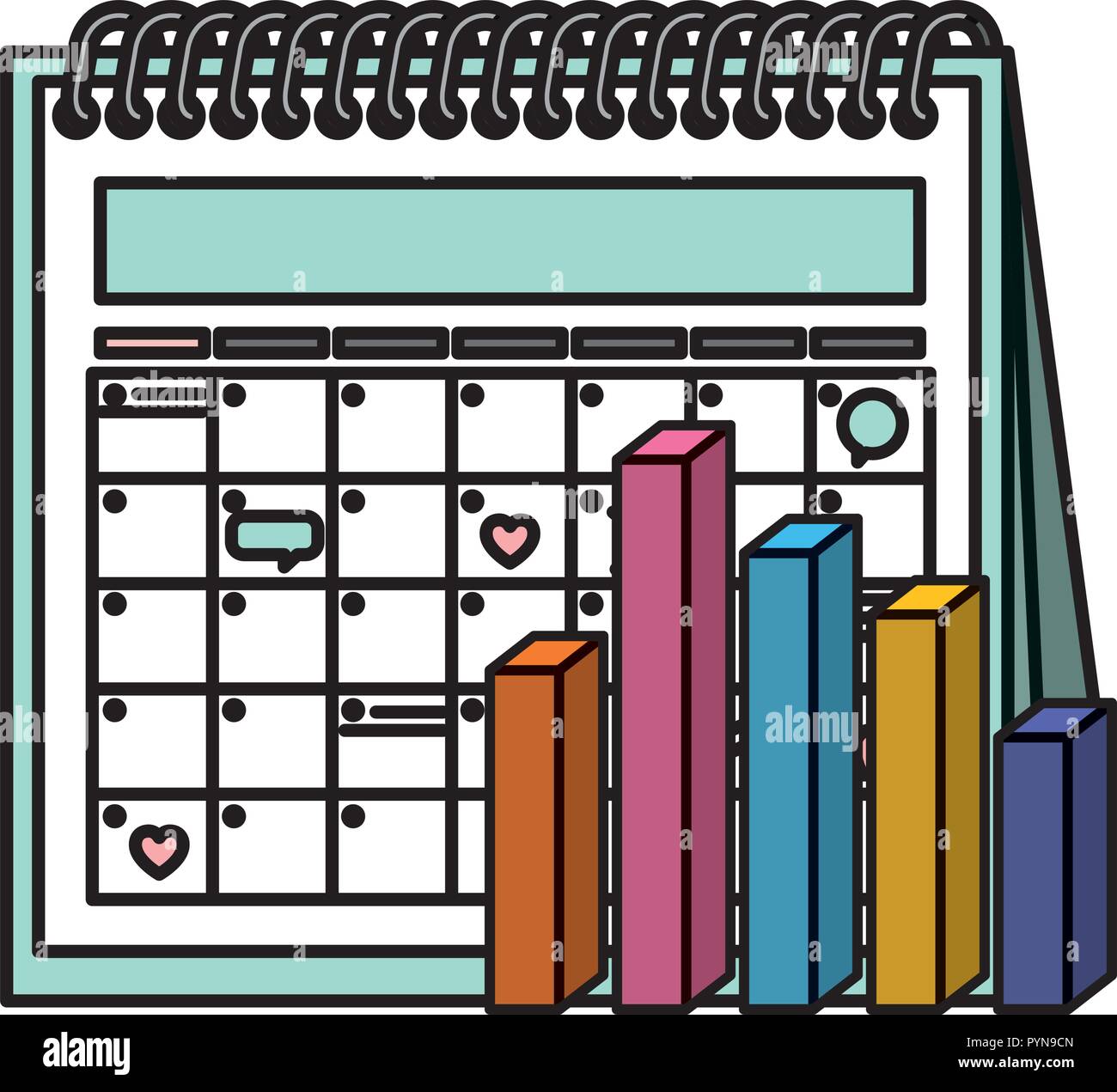 calendar reminder with statistics charts isolated icon Stock Vector ...