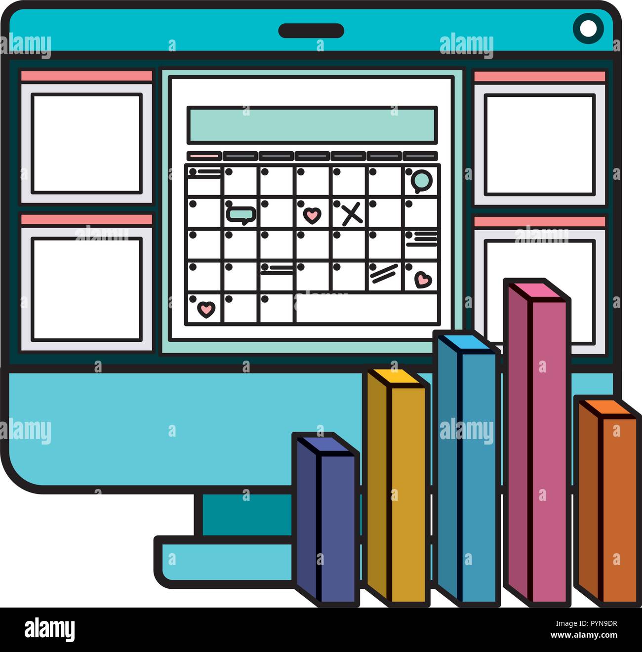 computer desktop with statistics bars isolated icon Stock Vector Image ...
