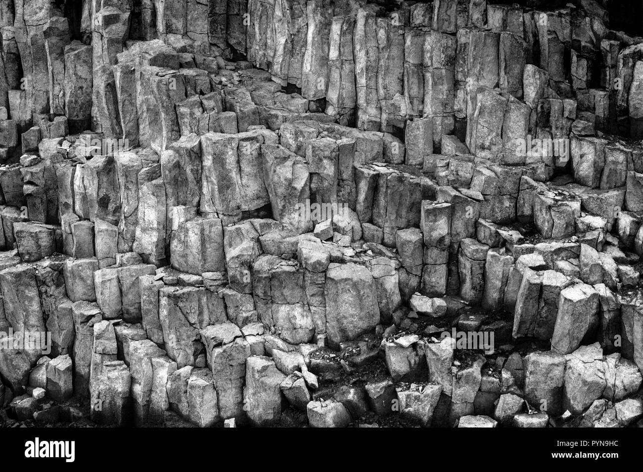 Sedementary Rock Wall Quarry with rock patterns and shapes Stock Photo ...