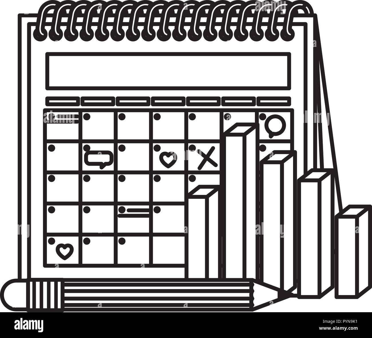 calendar reminder with statistics charts and pencil icon Stock Vector ...