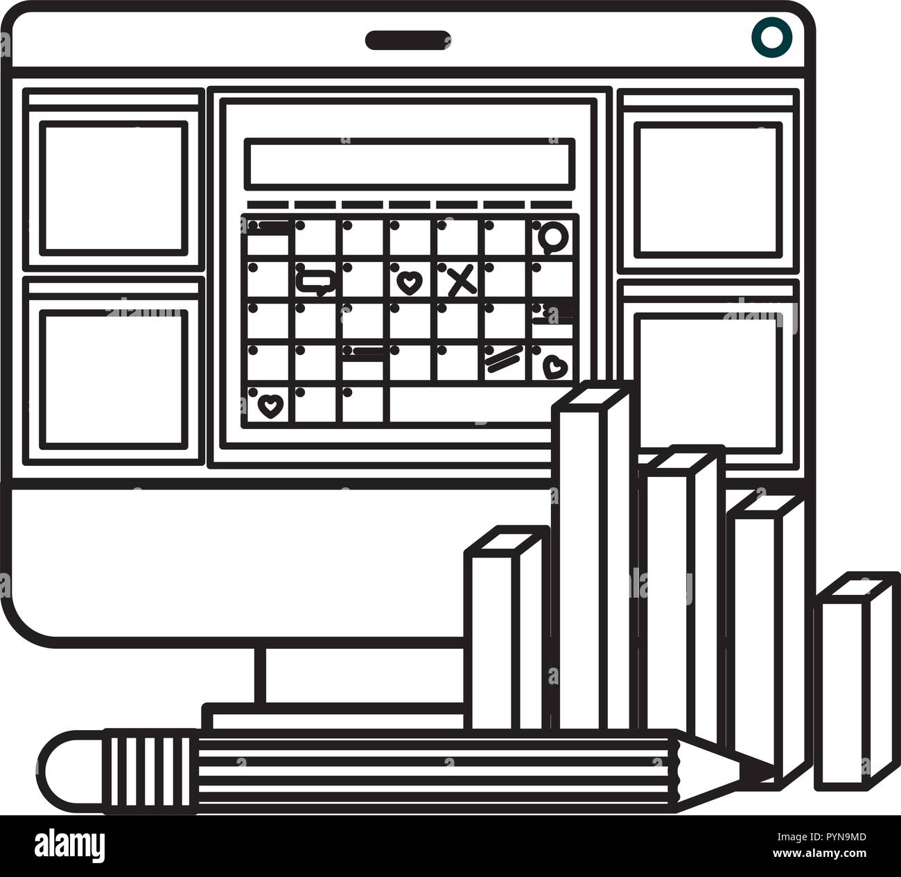 computer desktop with statistics bars and pencil Stock Vector Image ...