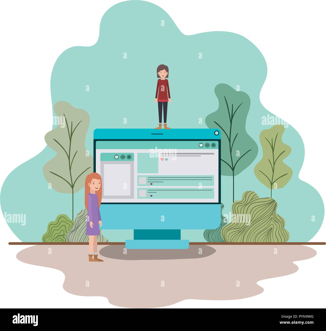 Desktop monitor woman in office Stock Vector Images - Alamy