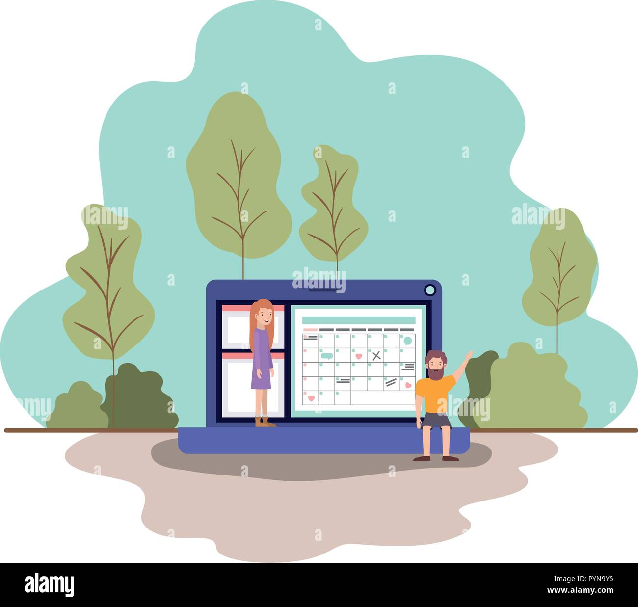 couple with laptop computer in landscape Stock Vector Image & Art - Alamy