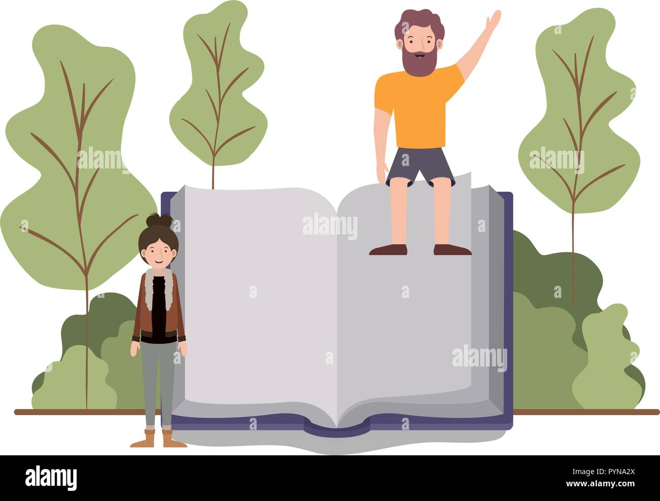 couple with text book in landscape avatar character Stock Vector Image ...