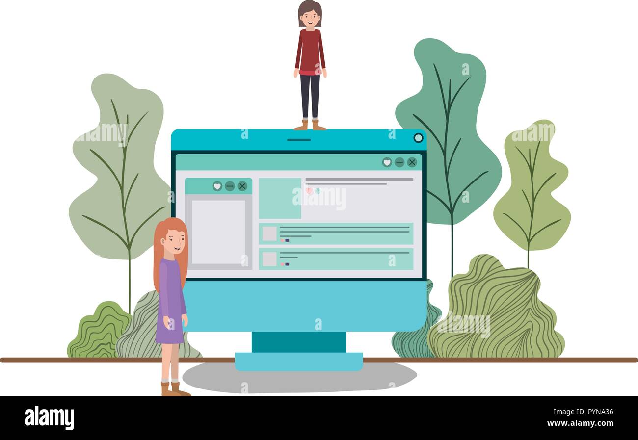 Desktop monitor woman in office Stock Vector Images - Alamy