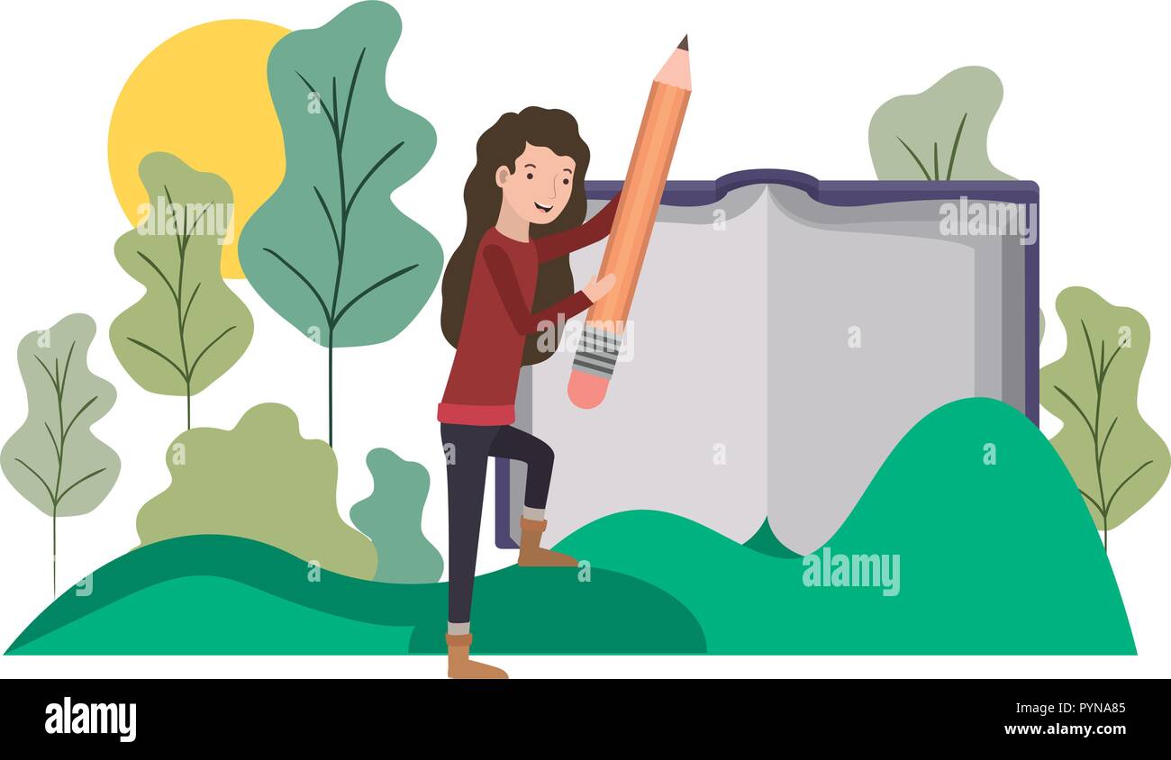 Woman writing outdoors trees Stock Vector Images - Alamy