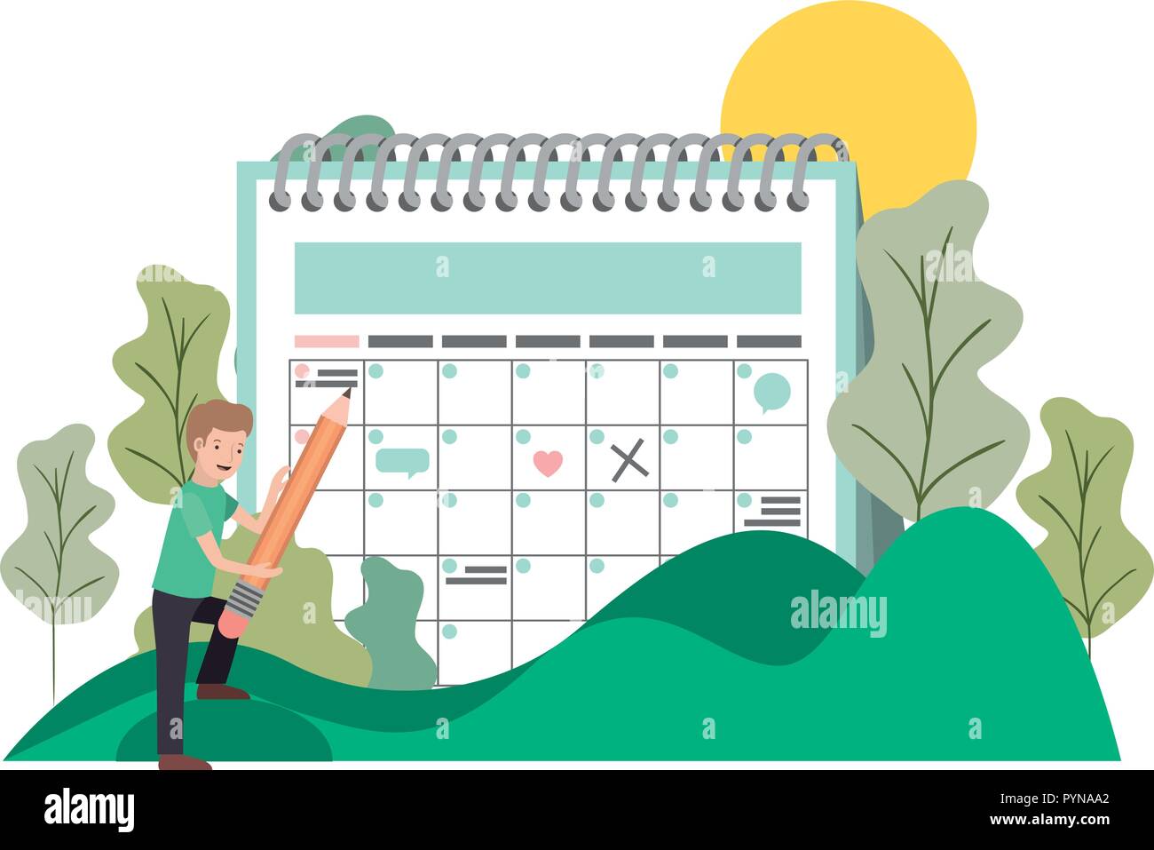man with calendar reminder in landscape Stock Vector Image & Art - Alamy