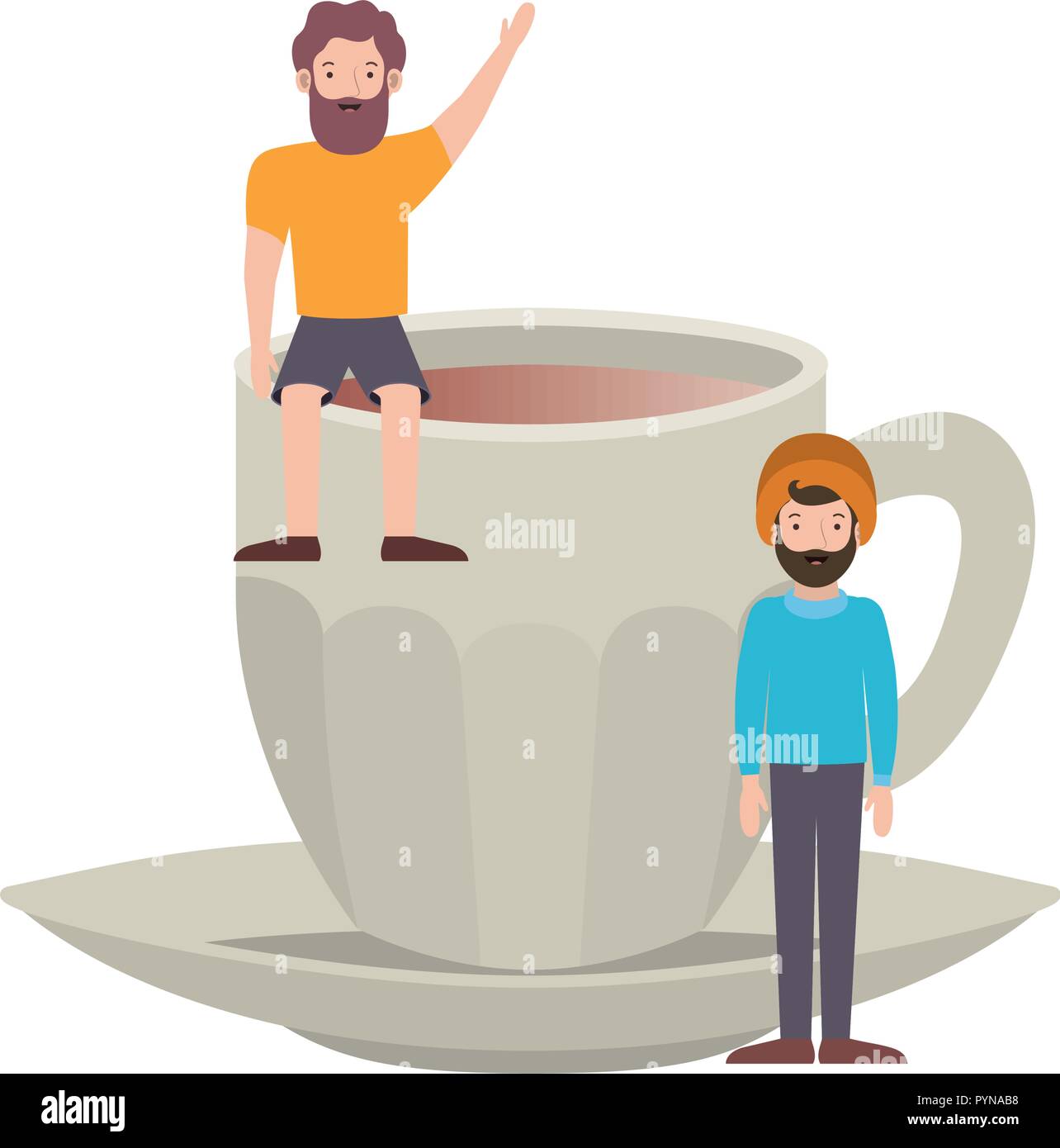 men with cup of coffee and plate avatar character Stock Vector Image ...