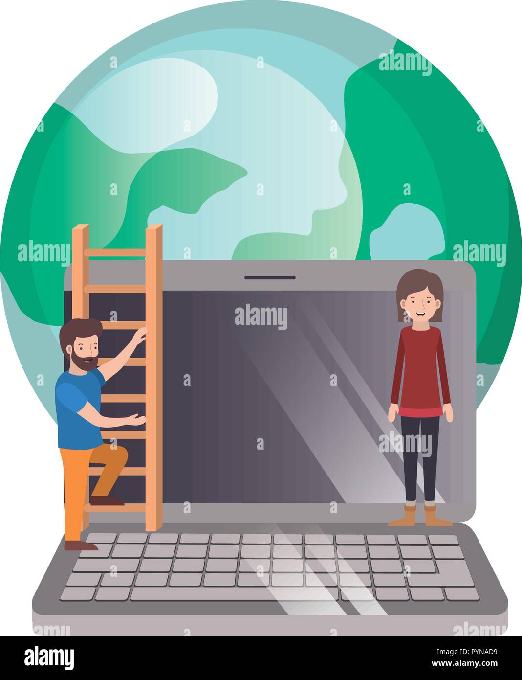 couple with planet earth and laptop computer Stock Vector Image & Art ...