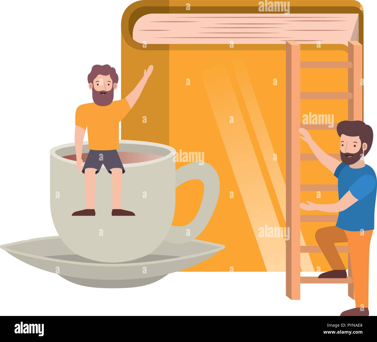 men with book and cup of coffee avatar character Stock Vector Image ...