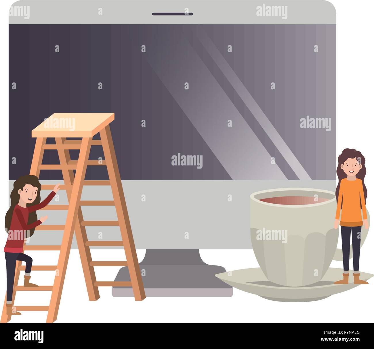 women with computer desktop and cup coffee Stock Vector Image & Art - Alamy