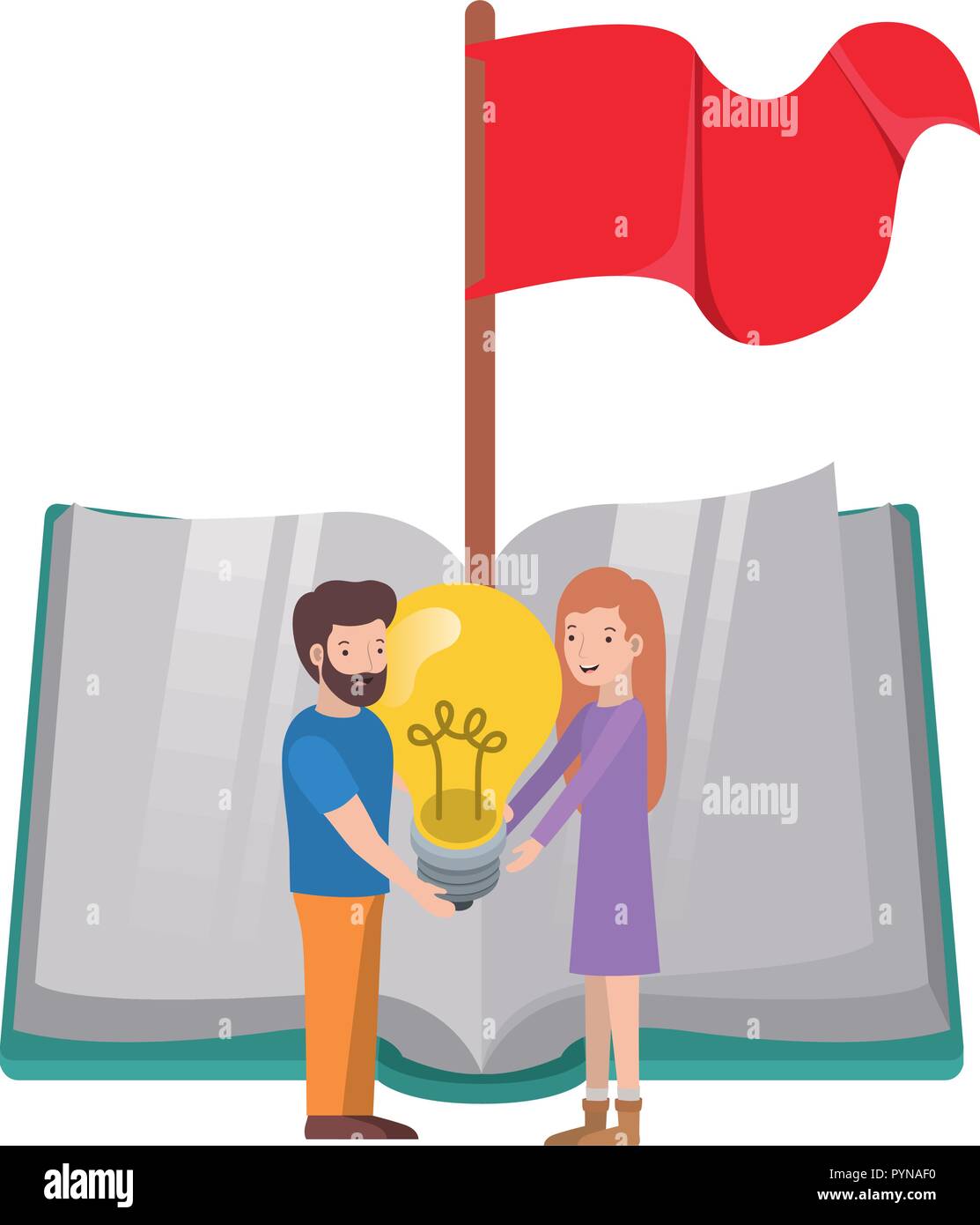 couple with light bulb and book avatar character Stock Vector Image ...