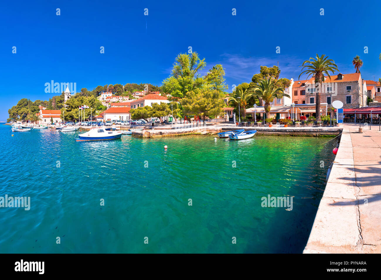 Adriatic town of Cavtat waterfront panoramic view, southern Dalmatia ...