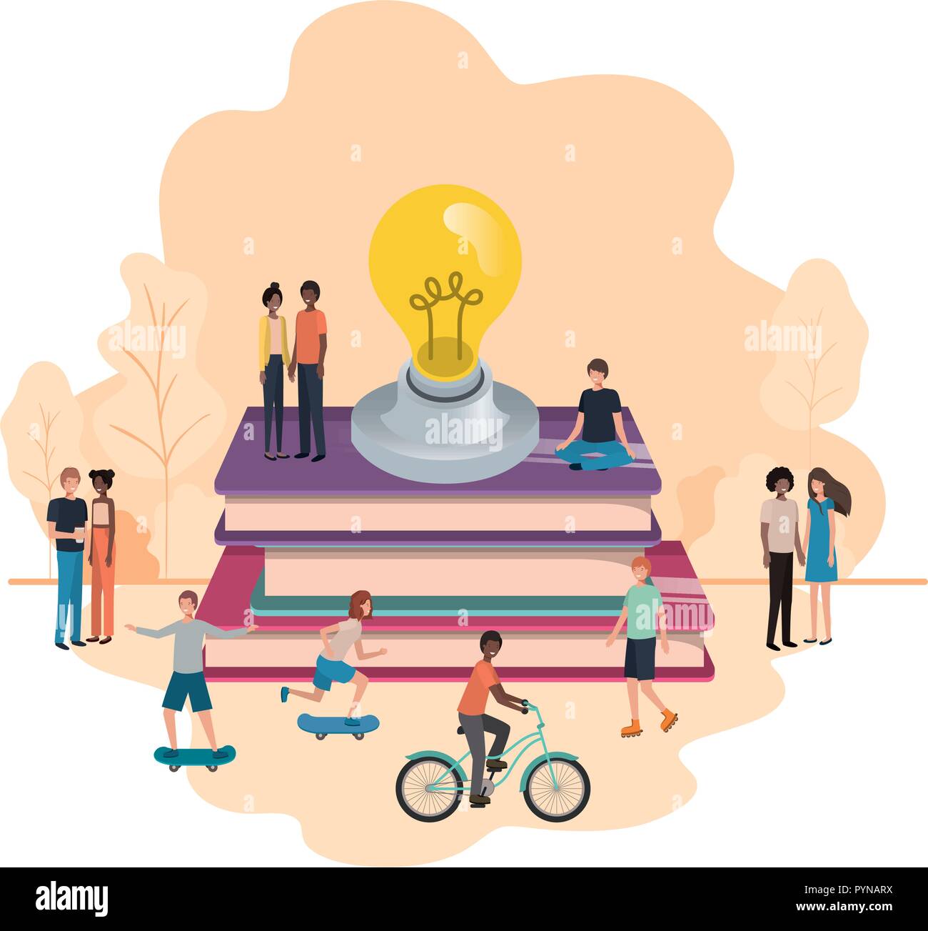group of people with light bulb and books Stock Vector Image & Art - Alamy