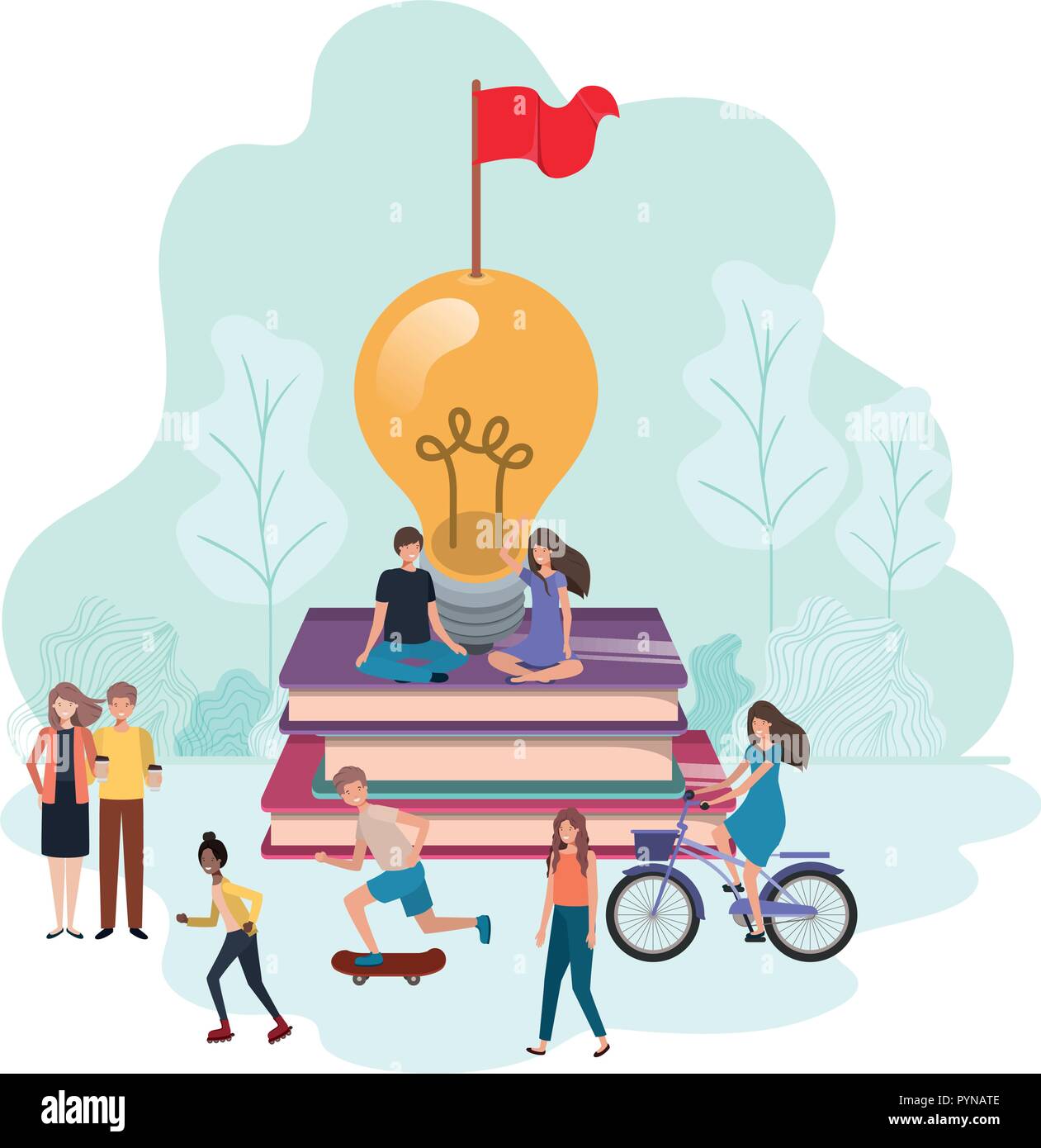 group of people with light bulb and books Stock Vector Image & Art - Alamy