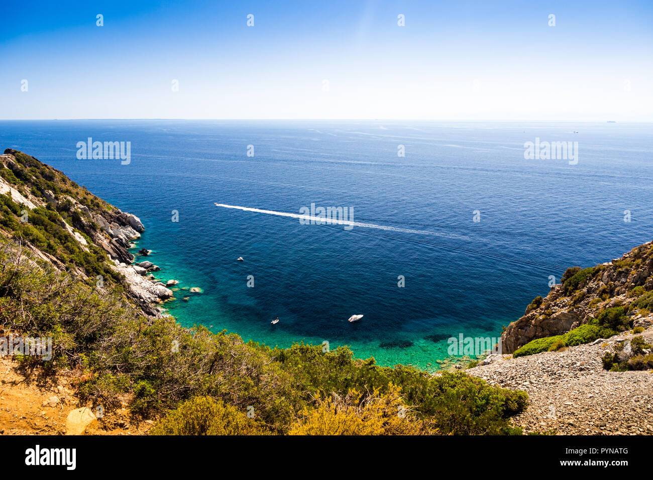 Elba island crystal sea water in the west coast in summer, Italy Stock ...