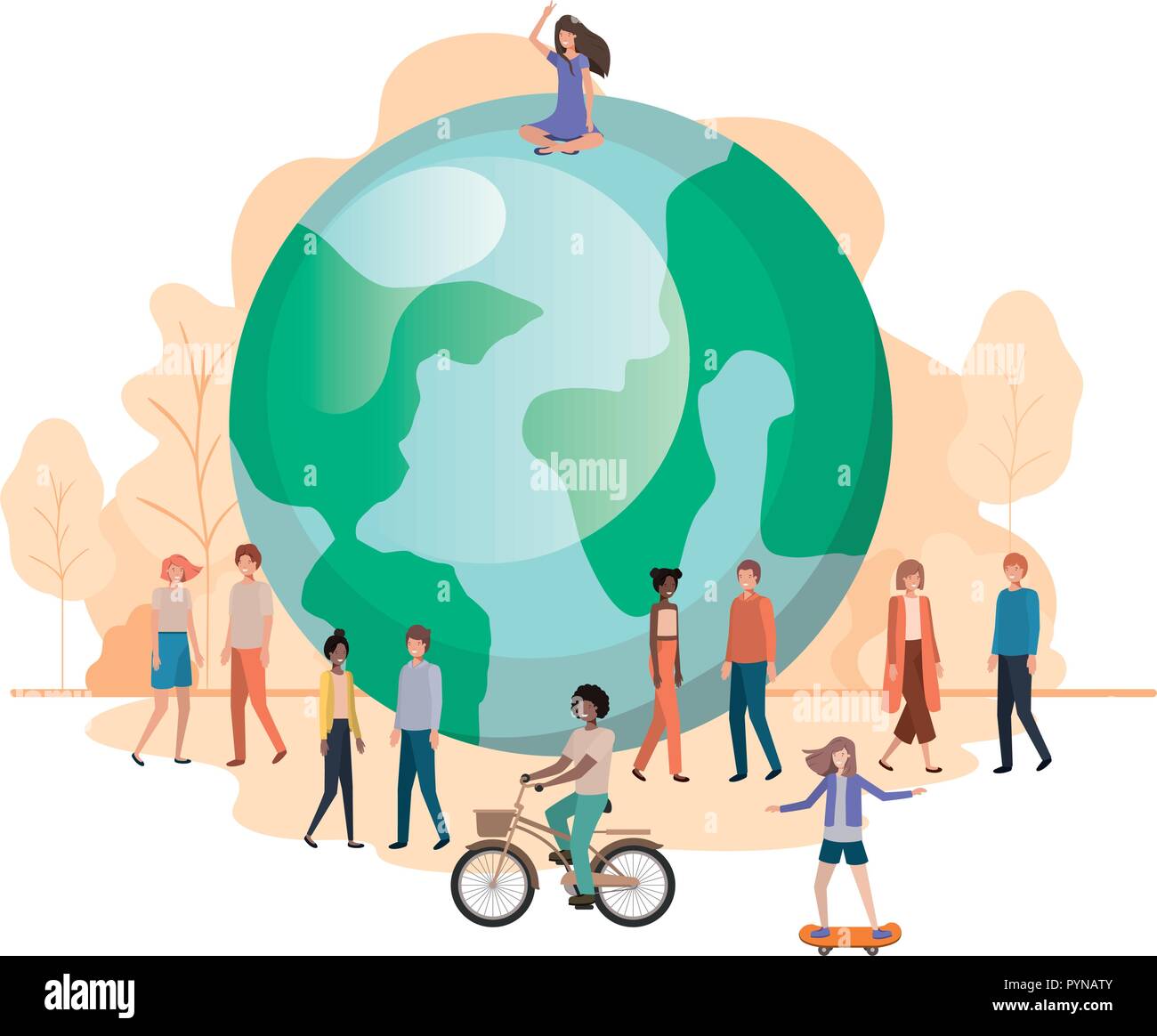 group of people with planet earth avatar character Stock Vector Image ...