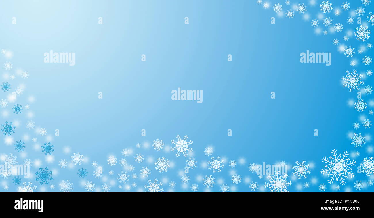 White snowflakes Christmas winter ornament on blue background with ...