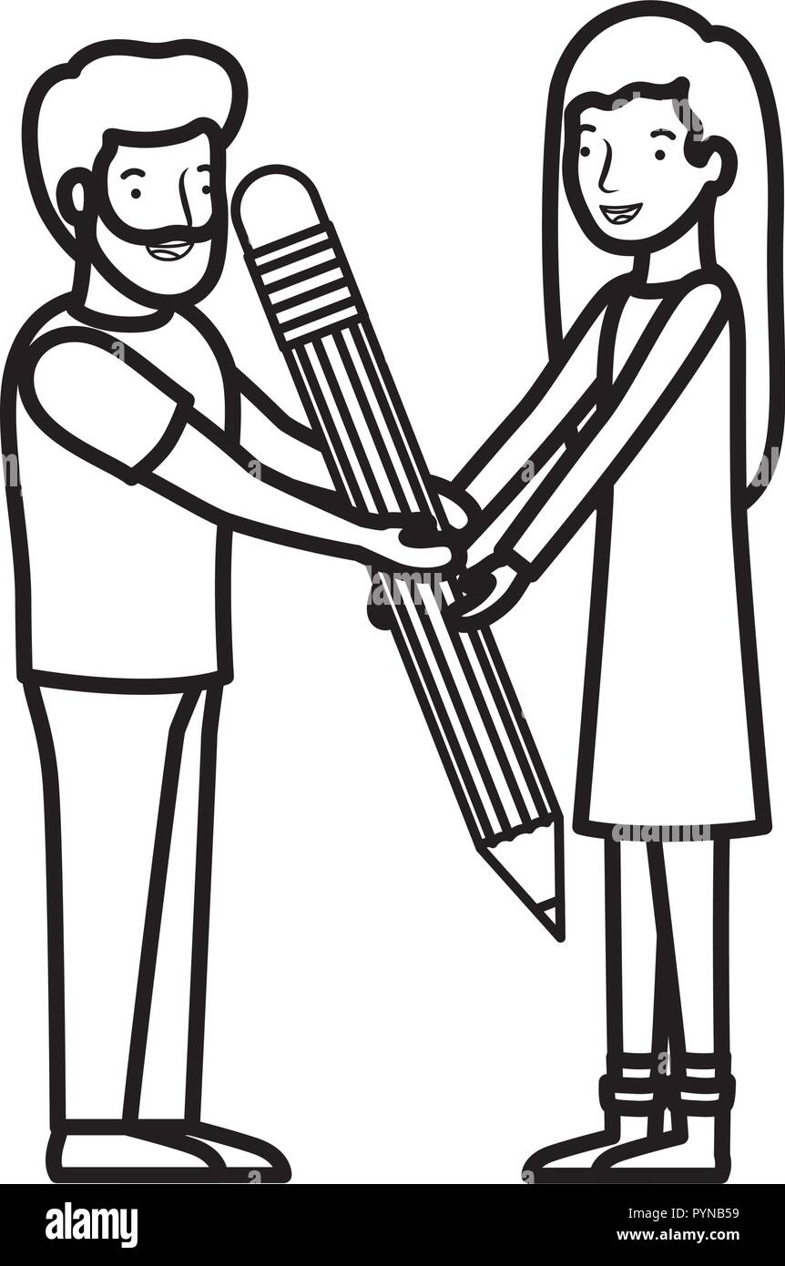 couple with pencil avatar character Stock Vector Image & Art - Alamy