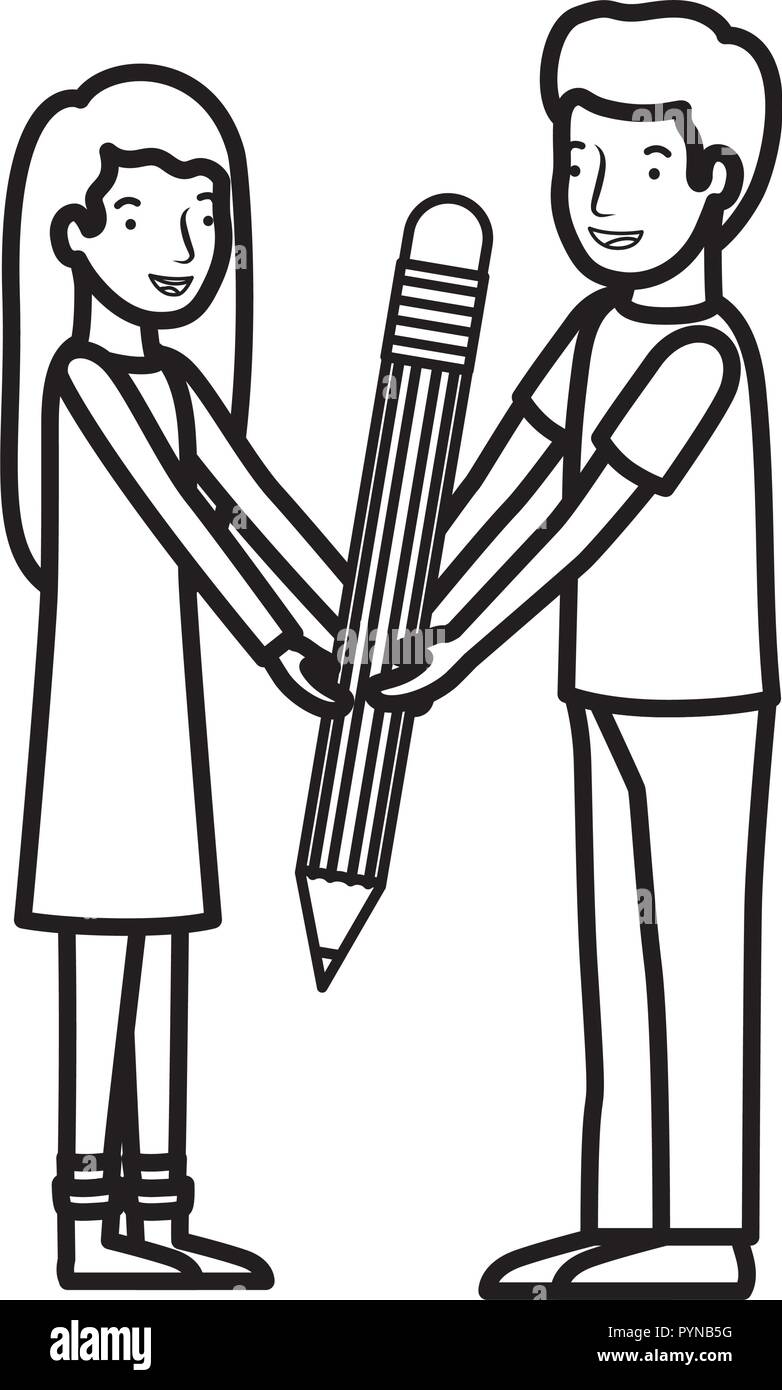 couple with pencil avatar character Stock Vector Image & Art - Alamy