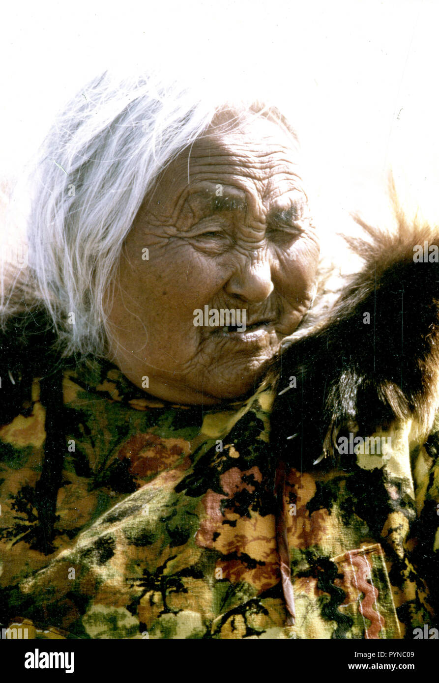 June 1973 - Elderly Eskimo woman from the Kotzebue Sound area Stock ...