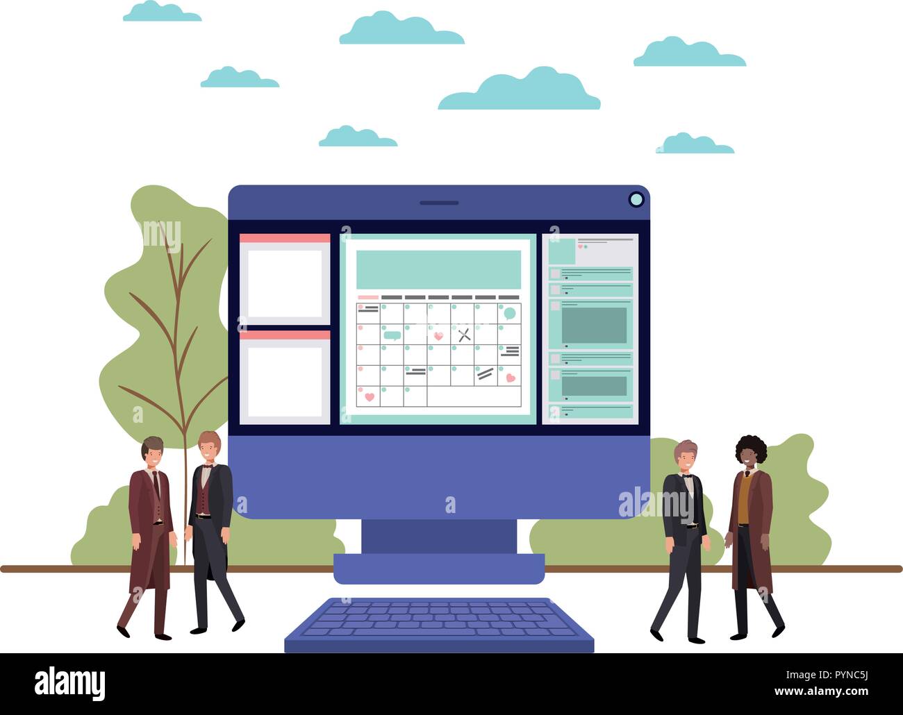 businessmen with computer desktop avatar character Stock Vector Image ...