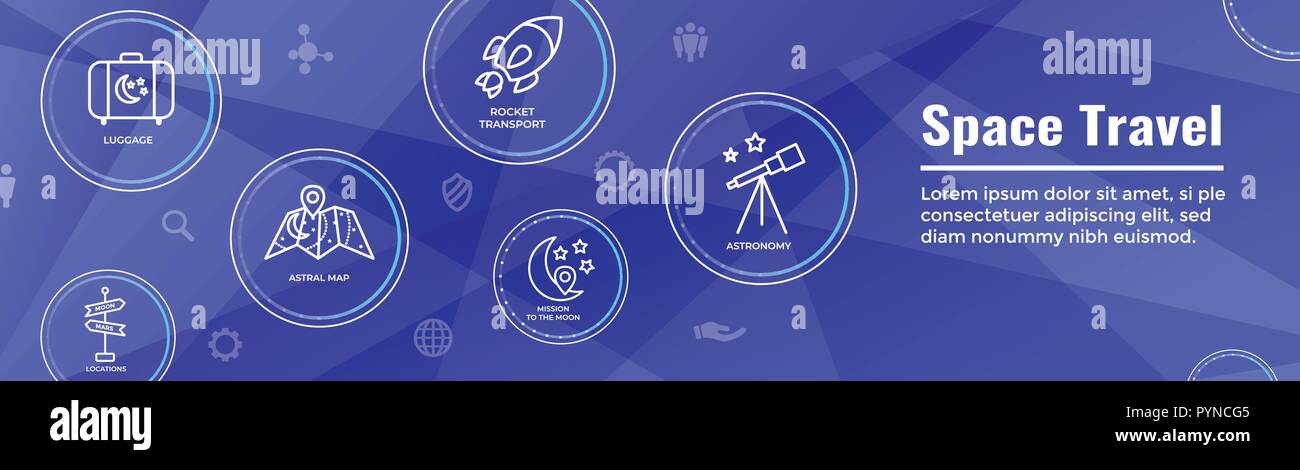 Space Travel / Tourism Web Header Banner with spaceship, telescope, and ...