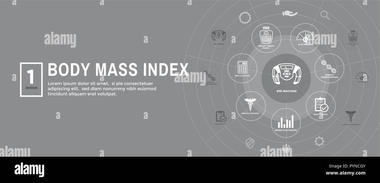 BMI or Body Mass Index Icons w scale, indicator, and calculator Stock ...