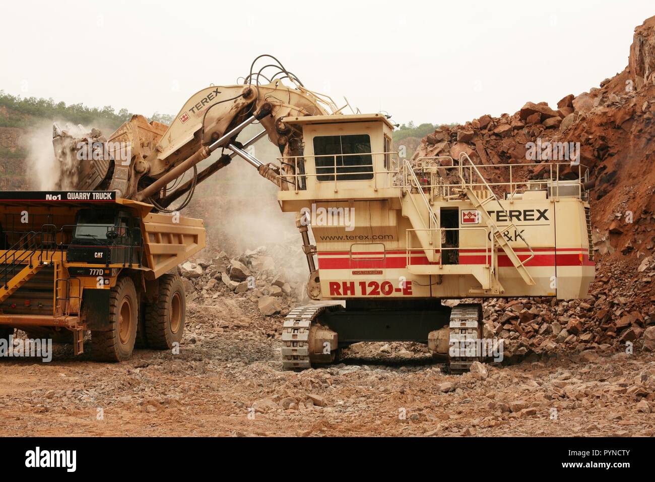 Terex RH120E Hydraulic face shovel loading rock at Lafarge's ...