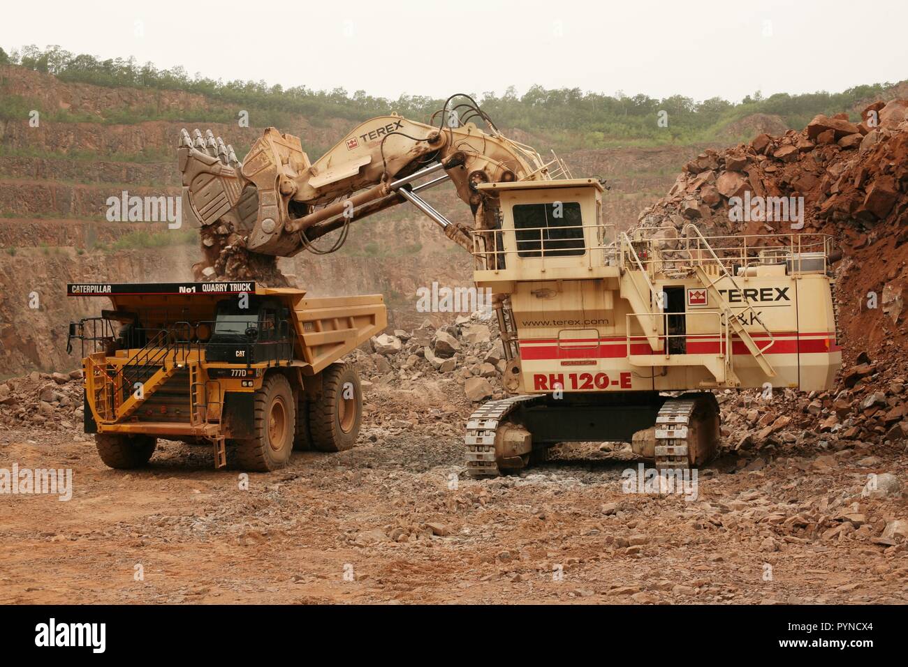 Terex RH120E Hydraulic face shovel loading rock at Lafarge's ...