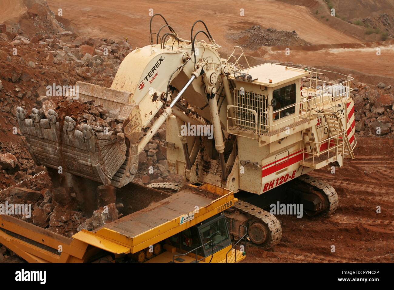 Terex RH120E Hydraulic face shovel loading rock at Lafarge's ...