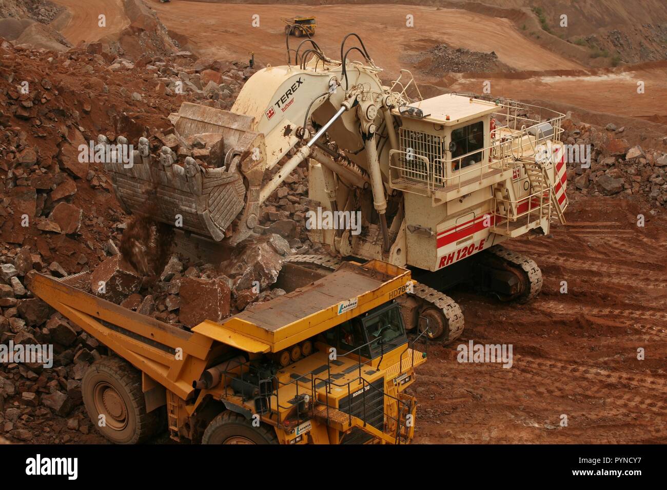 Terex RH120E Hydraulic face shovel loading rock at Lafarge's ...