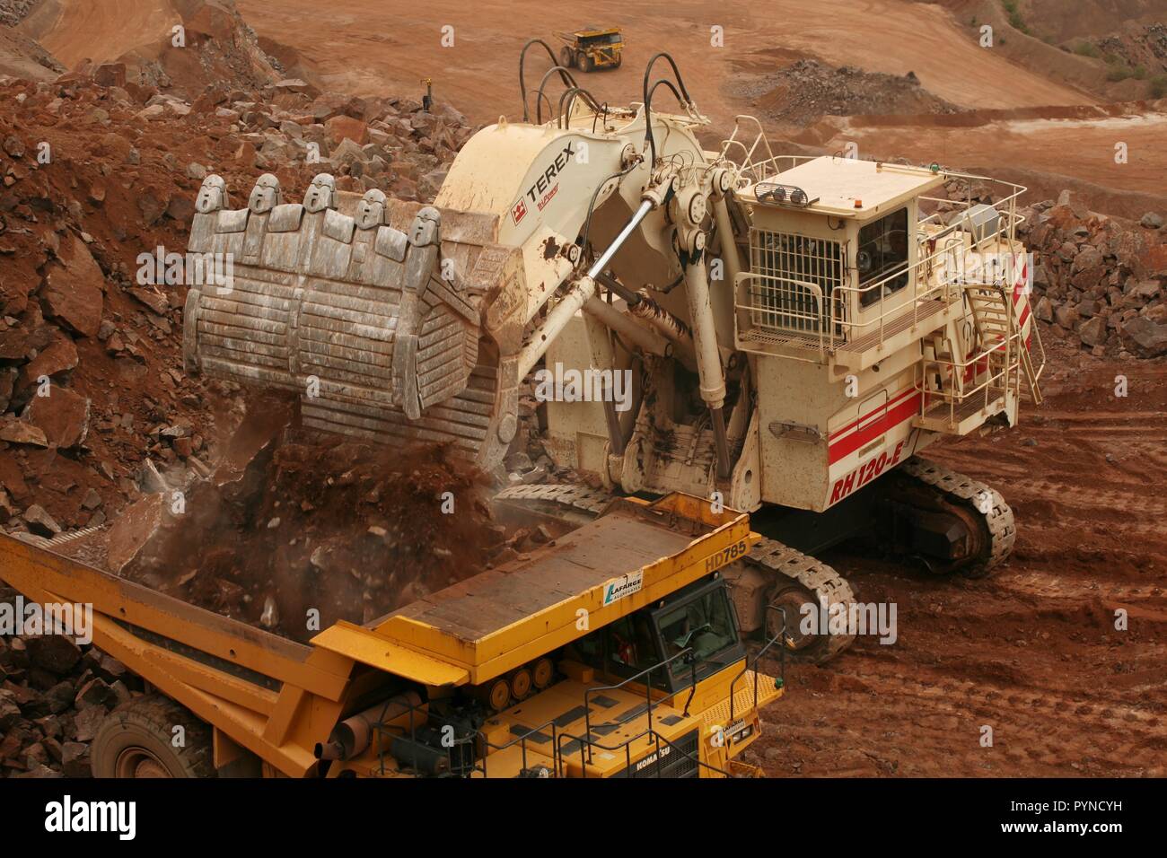 Terex RH120E Hydraulic face shovel loading rock at Lafarge's ...