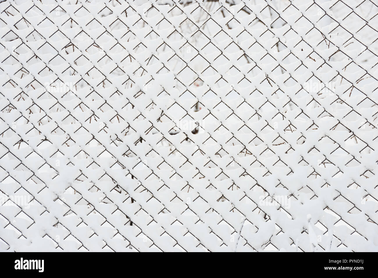 Close-up pattern of many cells of chain-link fence that are covered ...
