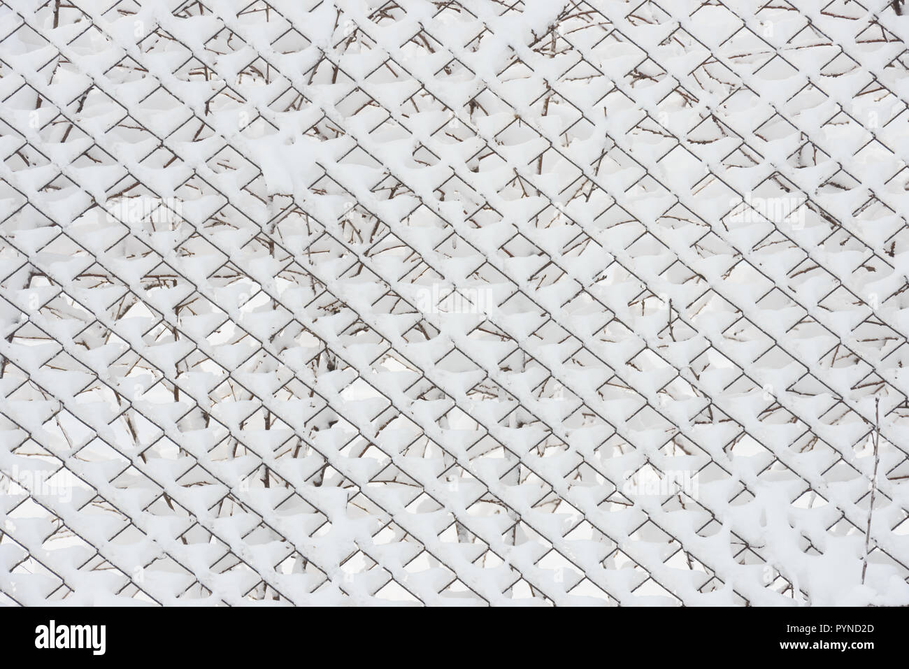 Close-up pattern of many cells of chain-link fence that are covered ...