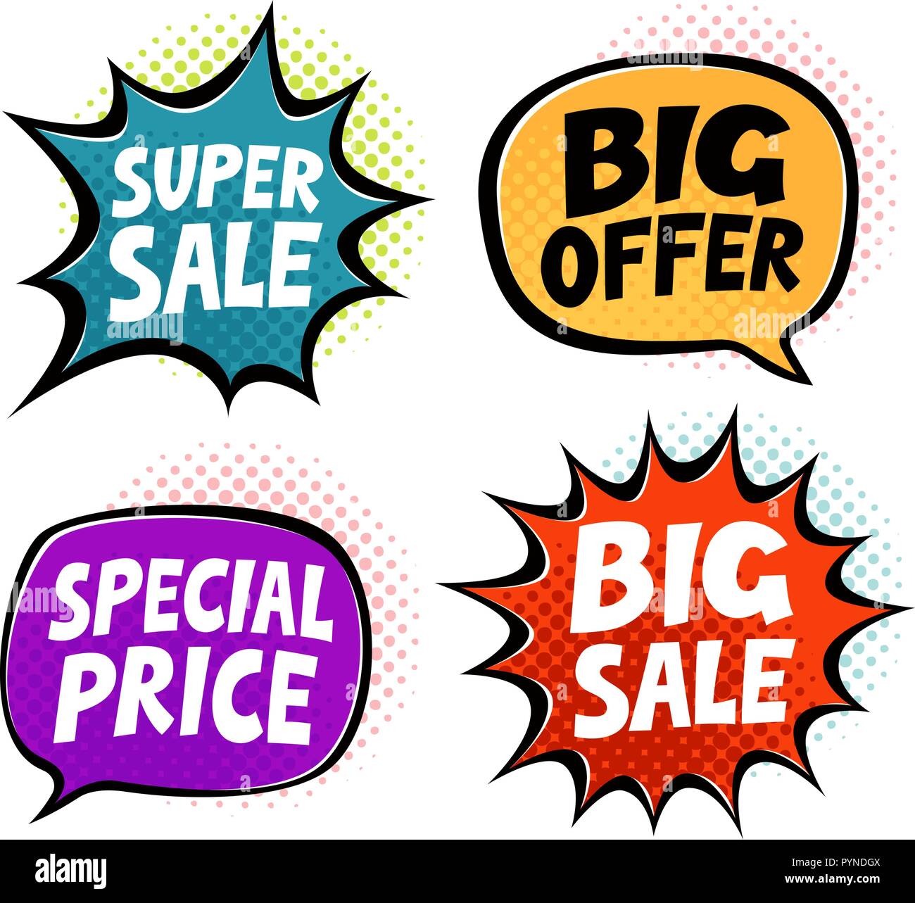 Sale, label set. Business, shopping, mall symbol in pop art retro comic ...