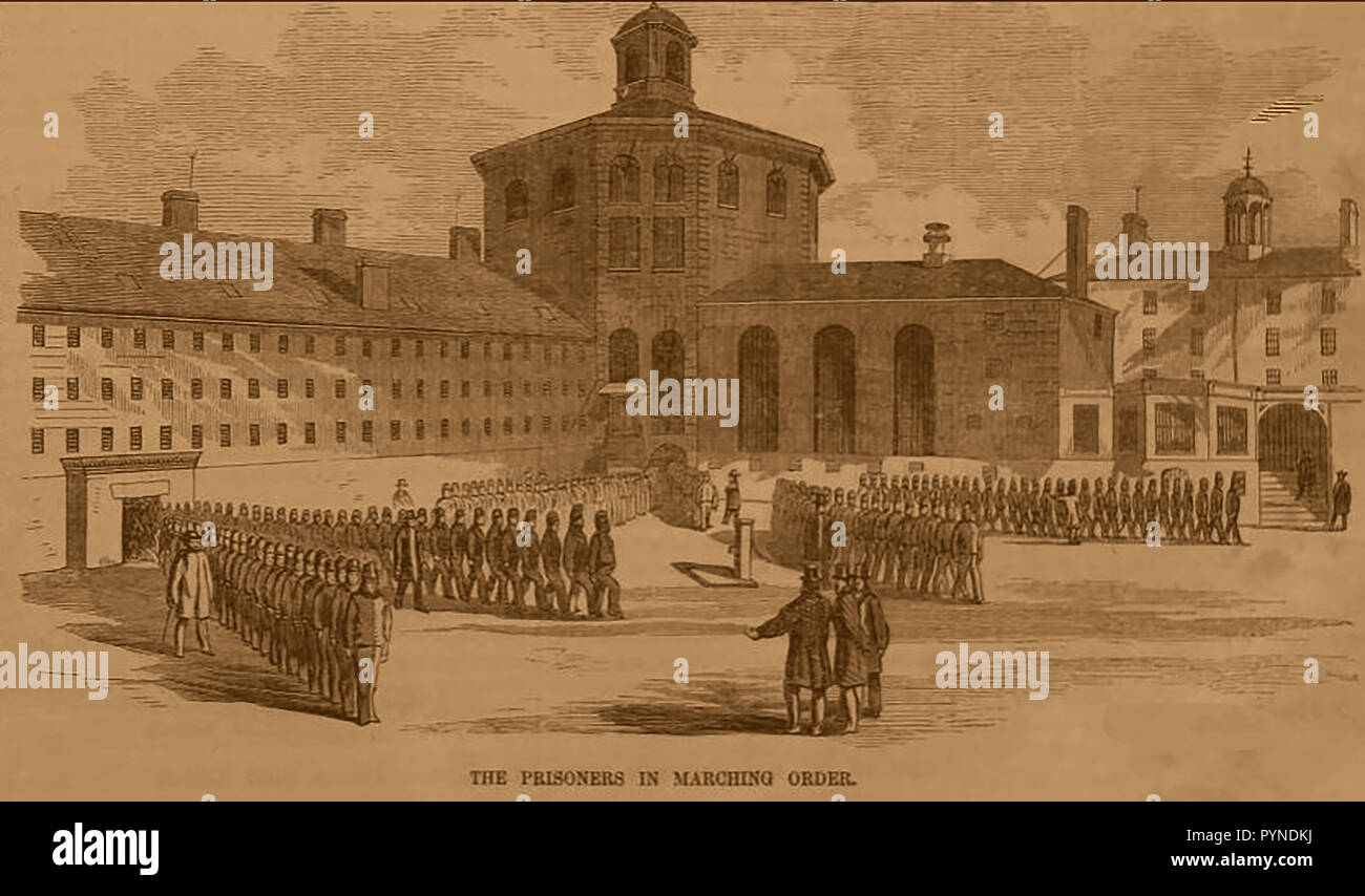 1859 Prisoners in the prison yard at the state prison, Charlestown ...